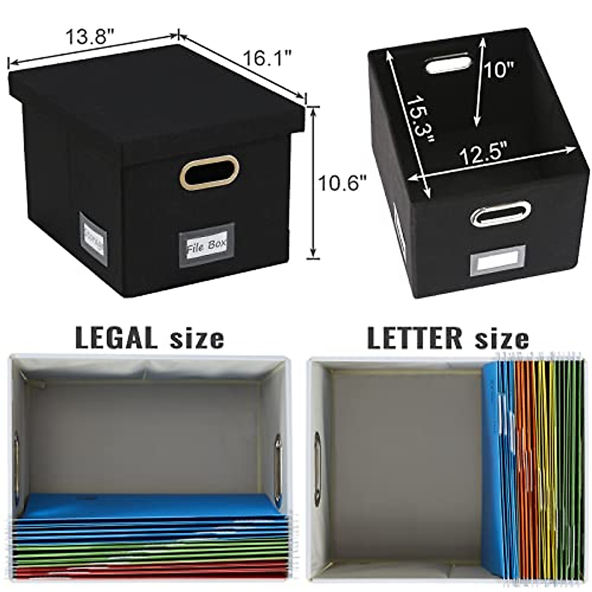 SUPERJARE File Box for Hanging Files, Set of 2, Storage Office Box with 60 lbs Weight Capacity, Filing Box with Durable MDF Board & Linen Fabric, File Storage Organizer for Letter/Legal - Black