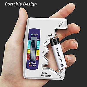 Yakamoz Universal Battery Tester Hand Held Battery Checker Household Battery Life Tester for AAA AA C D 9V 1.5V Button Cell Small Mini Batteries Power Testing