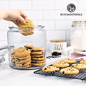 1 Gallon Glass Cookie Jar - Large Food Storage Container with Airtight Lid - Keep Fresh Flour, Chewy Pet Treats, Candy, Dried Foods, Detergent Pods for Your Kitchen or Laundry Room- Pack of 1