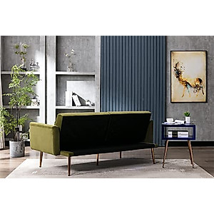 SZLIZCCC 68 "- Velvet Sofa, Accent Sofa, Loveseat Sofa Convertible Sofa Sleeper, with Gold Metal Feet, with Two Rectangular Waist Pillows, Suitable for Small Spaces (Olive Green)