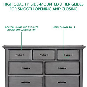 Evolur Belmar Double Dresser in Rustic Grey, Comes Assembled, Included Anti-Tip Kit, Seven Spacious Drawers, Dresser For Nursery, Bedroom, Wooden Nursery Furniture
