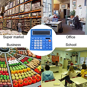 Office Desk Calculator 12 Digits with Solar Power and Easy to Read HD LCD Display, Big Buttons, for Financial Affairs,Home, Office, School, Class and Business,with Battery,Blue