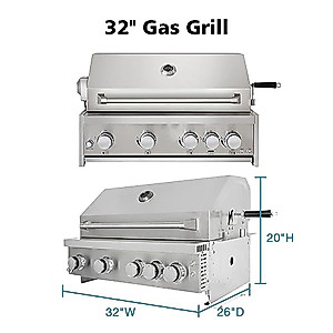 SINDA 7 Piece Modular Outdoor Kitchen Suit, w/Pizza Oven, 4 Burner Natural Gas Grill, BBQ Grill Cabinet, 24" Fridge Drawer, Appliance Cabinet, Sink Cabinet, Coner Cabinet (with Natural Gas Kit)