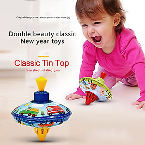 Cartoon Animal Printed Spinning Tin Top Metal Finger Top Good Balance Gyroscope for Adults and Children (Blue)