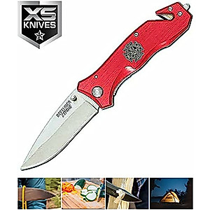 8" Red Fire Dept Outdoor Rescue Survival Open Folding Pocket Knife Outdoor Survival Hunting Knife for Camping by Survival Steel