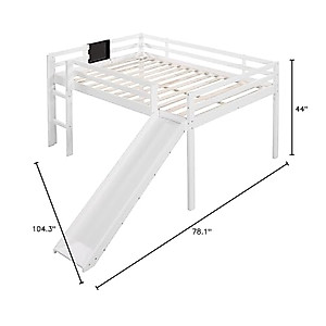 Merax Full Size Junior Wood Loft Bed with Slide Loft Bunk Bed for Girls Boys,White