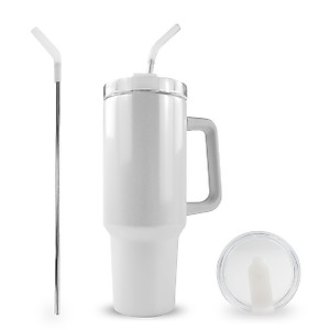 Hogg 40oz Sublimation Tumbler Holographic Traveler - White Shimmer, Blank Sublimation Tumblers with Handle, Bulk Tumblers with Lids, Straws, Removable Handle, 40 oz Sublimation Tumbler