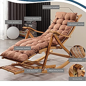 Lounge Chair, Rocking Chairs for Adults Wood Extra Large Stable Ergonomic Garden Deck Chairs Foldable Recliner Load-Bearing 200kg Bamboo Sun Loungers