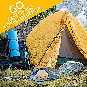 Outrav Dog Sleeping Bag - Extra Durable Waterproof Camping Bed - Packable for Hiking, Cottage, Beach - Includes Stuff Sack (Blue)