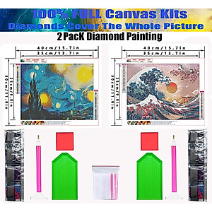 2-Pack Adult Diamond Art, 5D Diamond Painting Kit, DIY Round Full Diamond Art, Boys/Girls Diamond Paintings for Home Wall Art Decor Gifts, 12x16 Inch (Diamond drawing,12x16 Inch)