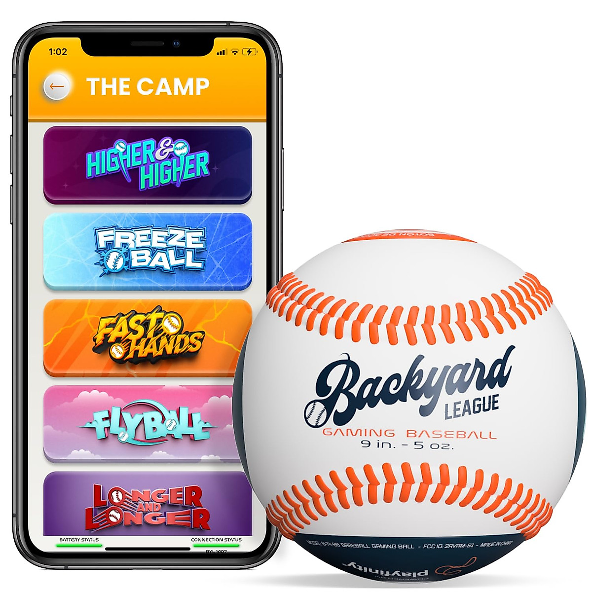 Playfinity Backyard League Gaming Baseball for Kids | Real Baseball with Sensors and App | Play, Train, Analyze and Connect with Others. Measures Throw Power, Glove Movement and More!