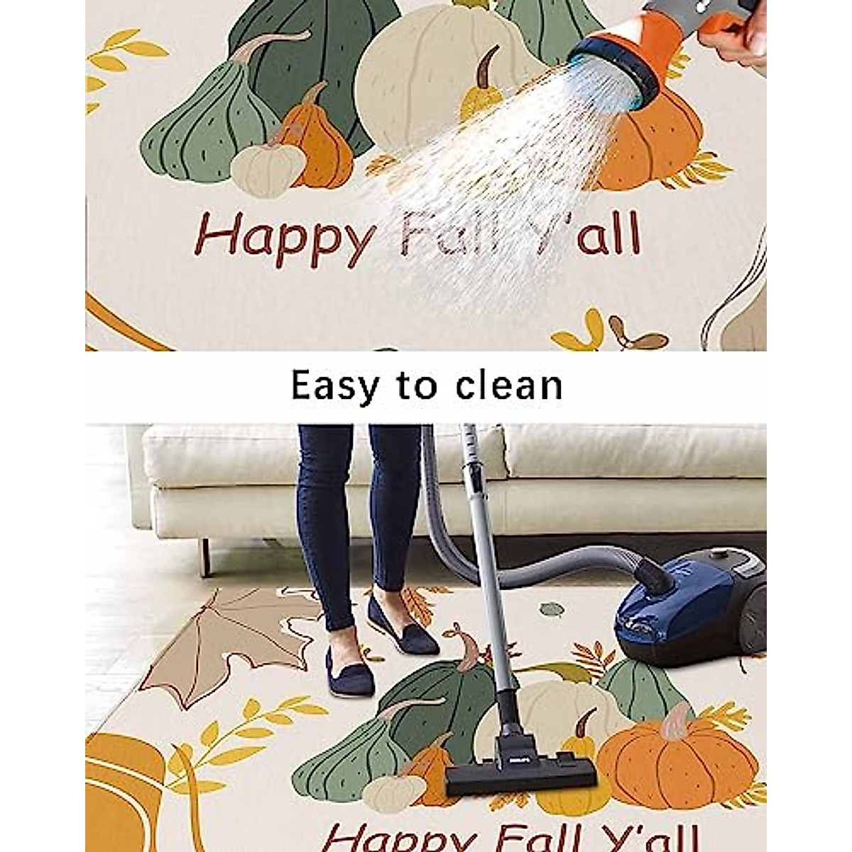 Fall Thanksgiving Outdoor Rug for Patio, Large Floor Mat Happy Y'all Boho Style Pumpkin Non Slip Area Rug Rubber Backing Quick Dry Clearance Carpet for Camping Rugs, Garden, Lawn, Deck, Porch, 6' x 9'