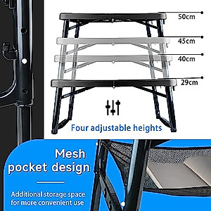 maliven Folding Camping Table, Portable Small Folding Table with 4 Heights Adjustable Legs for Outdoor Picnic Beach, Indoor Computer Table, Lightweight Foldable Camp Table with Mesh Layer