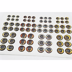 HTHYLURE 216 PCS Fishing Lure Eye Self Stick Lizard Reptile 3D 4D Eye Fly Tying Variety Simulation Making Fly Tying Fake Fish Eyes Artificial Holographic Fake Eyes 72PCS/Set with 3 Set 6mm