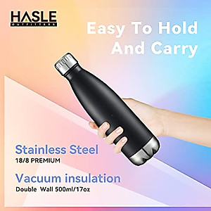 HASLE OUTFITTERS 17oz Stainless Steel Water Bottles Bulk, Vacuum Insulated Water Bottles Double Walled Reusable Metal Sports Water Bottles Keep Drinks Hot and Cold, Black, 8Packs