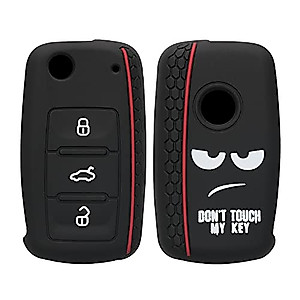 kwmobile Silicone Key Fob Cover Compatible with VW Skoda SEAT 3 Button Car Key - Don't Touch My Key White/Black/Red
