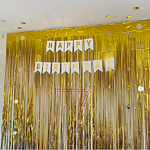 White Happy Birthday Banner With Shiny Gold Letters, Swallowtail Design Hanging Signs Party Decorations