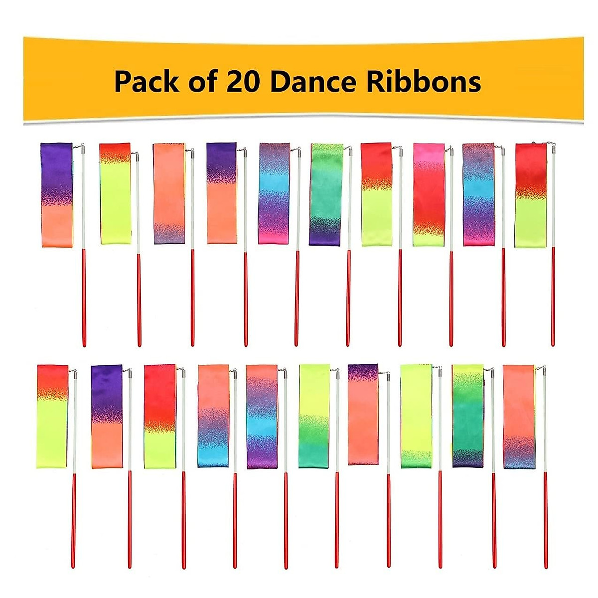 dervea 20 Pack Ribbon Dancing Wands Party Favors for Kids, Rainbow Birthday Decorations, Princess Party Supplies, Girls Party Games, Gymnastics Goody Bag Stuffers (Rainbow)