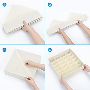 Easortm Sock Organizer 4 Pack, Large Sock Drawer Divider, Underwear Storage 24 Cell Closet Organizers and Storage for Wardrobes, Drawers. (Beige)