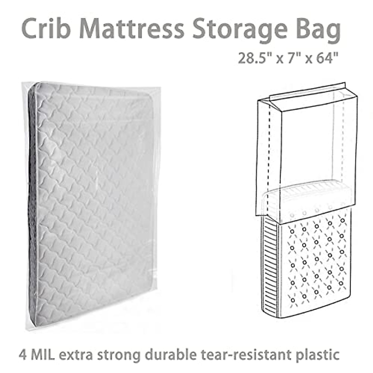 Krodtige Crib Mattress Storage Bag,4 Mil Heavy Duty Crib Mattress Plastic Bag for Moving, Renovating and Storage Applications-Protect & Preserve Your Crib Mattress (No Vent-Hole,1 Pack)