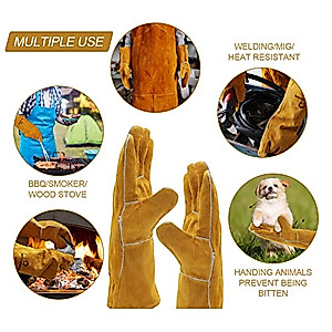 KOP&WDHOM Welding Gloves 14" Heavy Duty Gloves for Heat & Wear Resistant Lined Premium Leather&Fireproof Stitching Heat Resistant for Fireplace/Welders/BBQ/Gardening Stuff Gloves