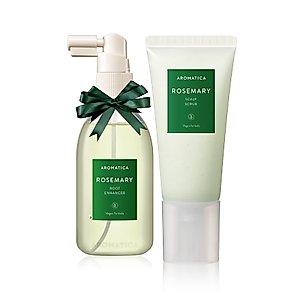 AROMATICA Rosemary Root Enhancer And Scalp Scrub Set - Rosemary Water Spray And Scalp Exfoliator For Dry Scalp Treatment, Protect and Refresh Your Hair with Rosemary Oil Scalp Care Gift Set