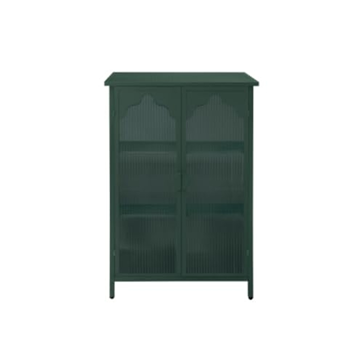 2-door Metal Storage Cabinet, Buffet Cabinet, Display Cabinet with Glass Door, with Magnetic Arched Corrugated Glass Door, Adjustable Feet, Suitable for Dining Room, Living Room, Bedroom, Dark Green