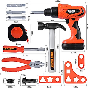 Elitoky Kids Tool Set - Toddler Tool Set with Tool Box & Electronic Toy Drill, Pretend Play Construction Kit for Kids, Toddler Boy Toys, Toy Tools for Kids Ages 3, 4, 5, 6, 7, 8 Years Old