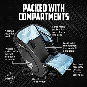 Pickleball Professional Backpack, Immortal 16mm Carbon Fiber Wide Body Pickleball Paddle and Stainless Steel Water Bottle