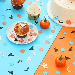 200PCS Halloween Confetti for Tables, Halloween Baby Shower Birthday Table Decorations Scatter Confetti Pumpkin Bat Witch Spider Confetti for Halloween Theme 1st Bday Party Supplies