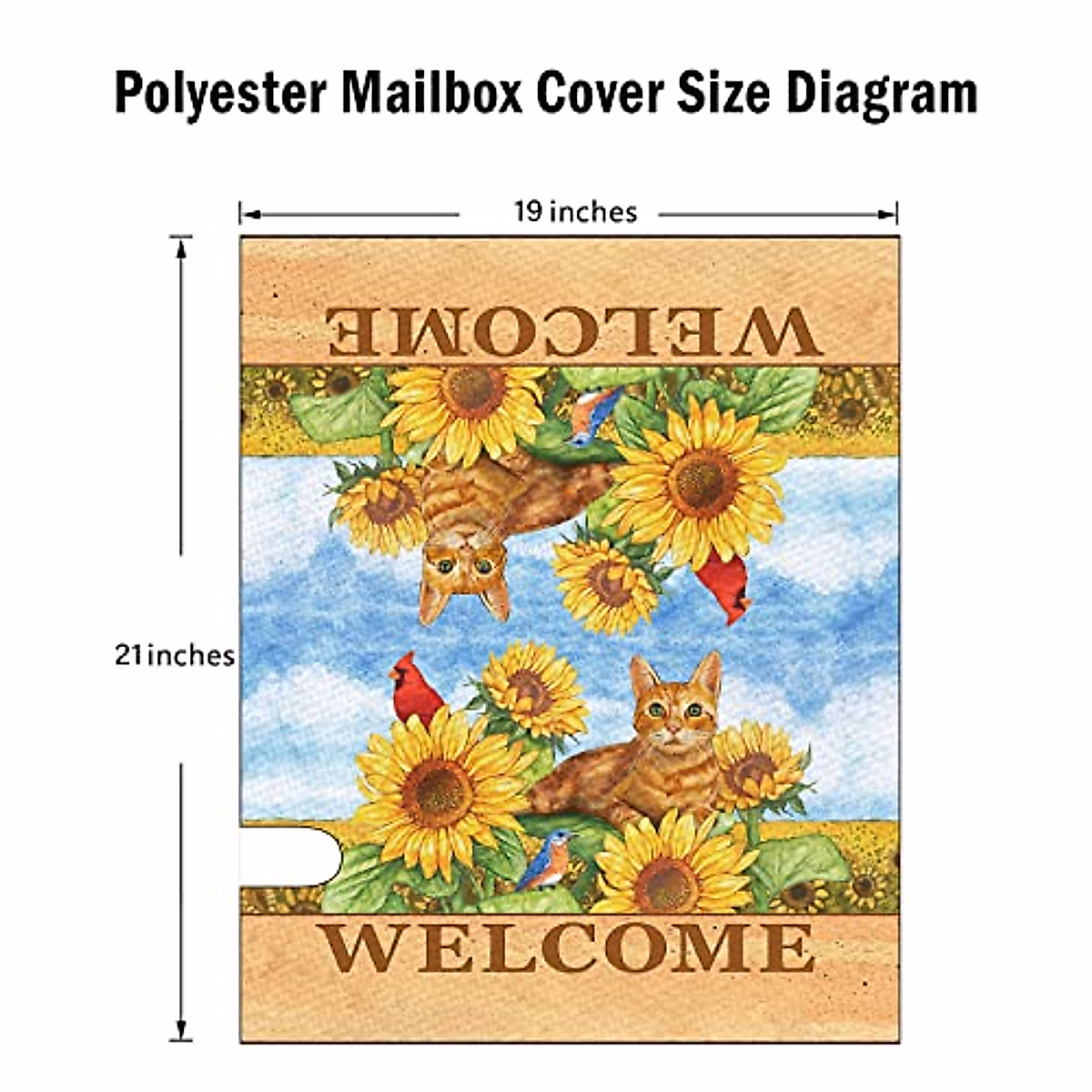 FBCOO Welcome Spring Summer Sunflower Cat Cardinal Mailbox Cover Magnetic Standard Size 21" x 19", Fall Autumn Kitty Tabby Flowers Decorative Post Letter Box Wrap Decor Red Bird Garden Yard Decoration