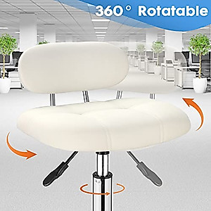 FNZIR Square Rolling Stools with Backrest Height Adjustable Swivel Stool with Wheels White