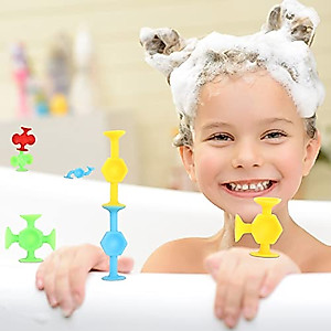 Suction Toys Bath Toy Set - 24 pcs Slicone Sucker Toys for Kids, Window Toys with Storage, Good for Autism/ADD/ADHD.