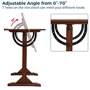 VISWIN 24'' x 35" Artist Drafting Table, Adjustable Angle, 34" Height Solid Pine Wood Drawing Table, Art Table for Adults, Tilts Flat, Art Craft Table for Drawing, Drafting, Writing, Reading