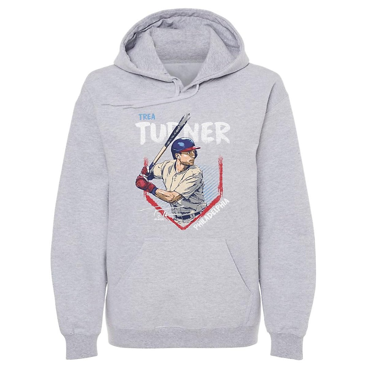 500 LEVEL Trea Turner Hoodie Sweatshirt (Hoodie, XXX-Large, Gray) - Trea Turner Philadelphia Base WHT