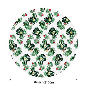 Oudain 3 Pieces Hawaiian Tablecloth 84 Inch Luau Tropical Flower Round Table Cloth Plastic Disposable Palm Summer Table Cover for Beach Birthday Kid Party Decorations Supplies (Fresh Style)