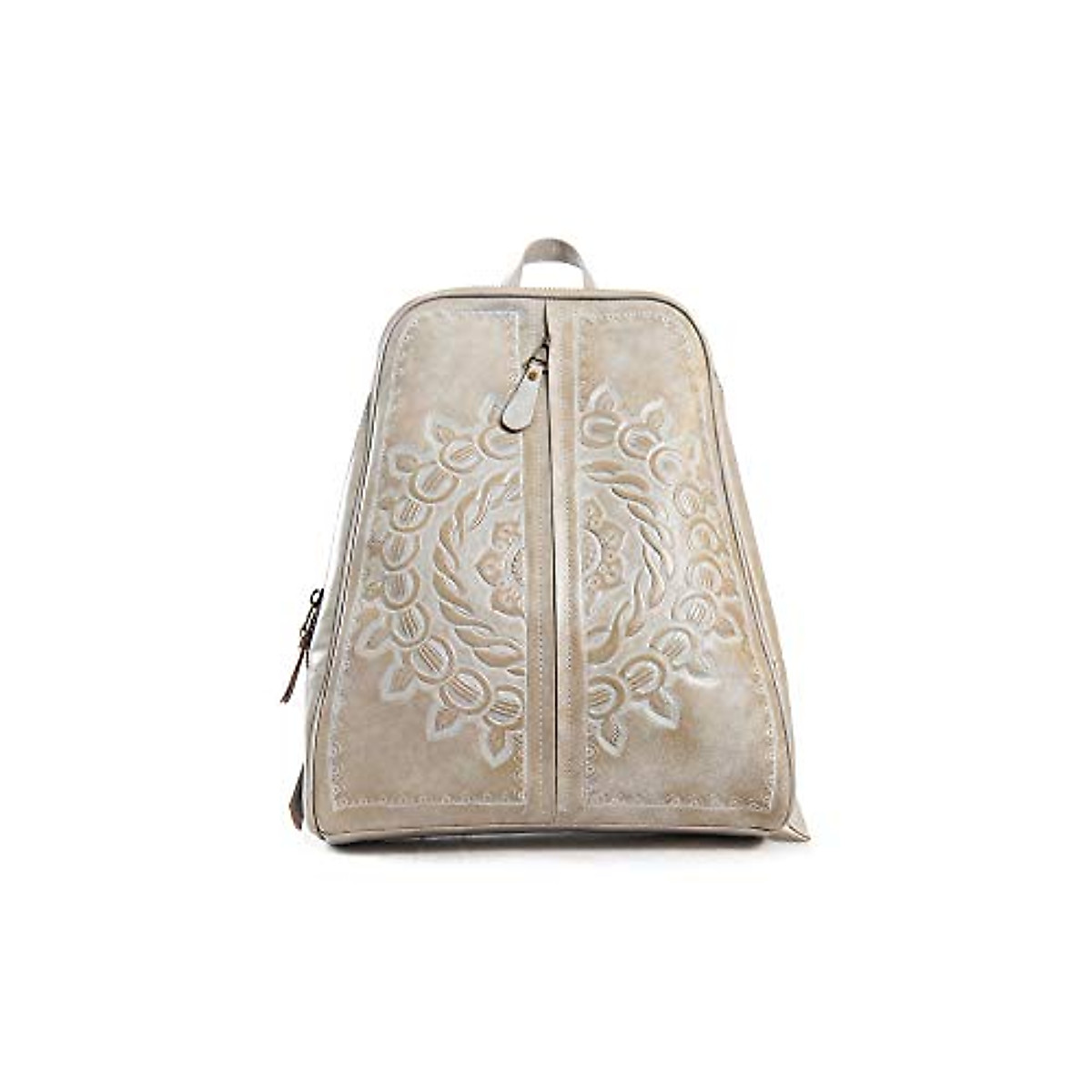 Santiago Sebastian Leathers Ladies Backpack Purse for Women, Genuine Leather, Hand tooled handbag, off white color