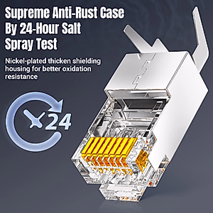 AMPCOM RJ45 CAT7 Connector (10 Pcs), 50u Gold Plated Shielded FTP/STP Nickel Plated Copper Case with Clamp Tail External Ground for 23 AWG Network Cable