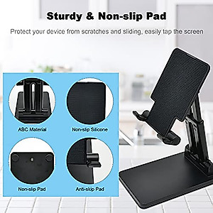 AdplT Foldable Phone Stand for Desk, Adjustable Angle Height Cell Phone Holder with Stable Anti-Slip Design, Universal Desktop Stand, for Smartphones Tablet Portable Monitor, Black