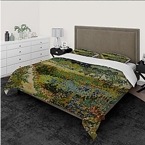 RIVINE Impressionism Style Duvet Cover Set 3 Pieces Spring Garden Ultra Soft Breathable Bedroom Bedding Set with 2 Pillow Shams 4 Ties Zipper King