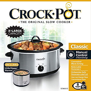 Crockpot Large 8 Quart Slow Cooker with Mini 16 Ounce Food Warmer, Stainless Steel