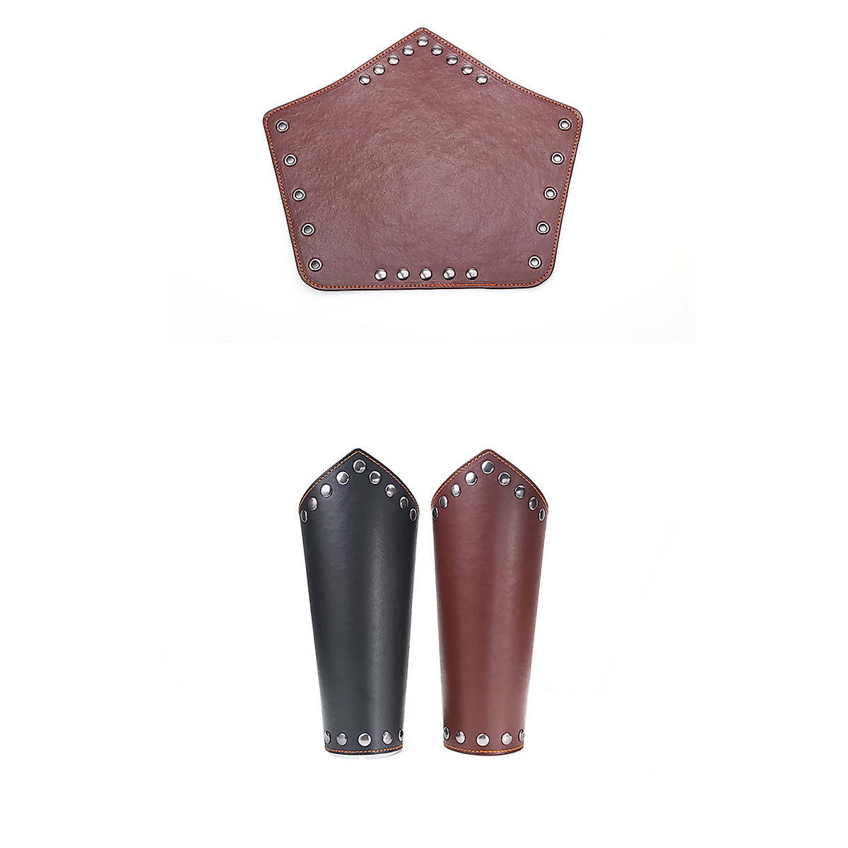 Thajaling 2 Pieces Faux Leather Arm Guards, Viking Gauntlet Wristband, Medieval Archery Bracers, Vintage Cowhide Cuff Wristband, Personalized Bracers for Men (Brown)