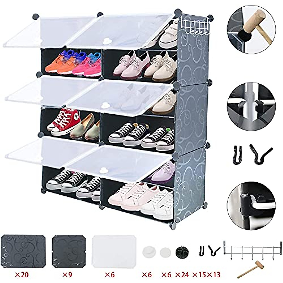WerkWeit Portable Shoe Storage 6-Tier Shoes Rack 24 Pairs Plastic Cube Storage Tower Shelves for Storage Shoe Cabinet Shoe Rack for Entryway, Hallway and Closet for Shoes, Slippers, Boots Storage