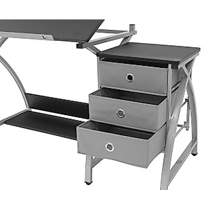 SD STUDIO DESIGNS 2 14 Piece Comet Center Plus, Craft Table and Matching Stool Set with Storage and Adjustable Top, 50x23.75x29.5 inches, Silver/Black