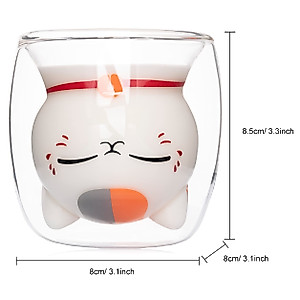 Roffatide Anime Natsume’s Book of Friends Nyanko Sensei Cute Mugs Double Wall Insulated Glass Coffee Tea Milk Cup Office Cup Best gift for Christmas Birthday Gift