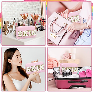 Gosuoa Preppy Makeup Bag,Skincare Bag,PU Leather Portable Waterproof Preppy Stuff for Travel Toiletry Bag,Makeup Bag for Girls Women