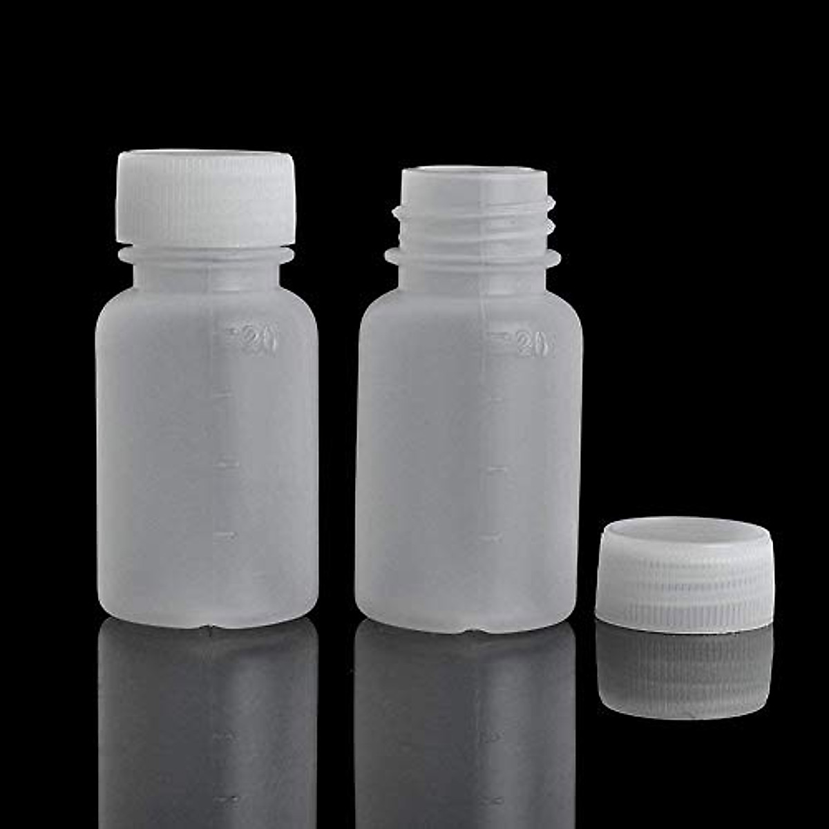 LAZZON with Lids PE Plastic Empty Small Mouth Graduated Lab Chemical Container Reagent Bottle Sample Sealing Liquid Medicine Bottle 20Ml
