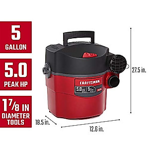CRAFTSMAN CMXEVBE17925 5 Gallon 5.0 Peak HP Wet/Dry Wall Vac, Wall-Mounted Shop Vacuum with Attachments