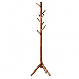 Aibiju Wood Coat Rack Freestanding, Coat Tree with 8 Hooks, 3 Height Options, Suitable for Kids and Adult, Coat Stand for Bedroom Office Entrance Brown YD-1006