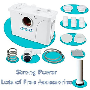 700watt Macerator Toilet, 1HP Two Piece Upflush Toilet Kit Included Toilet Bowl, Water Tank, Soft Closing Seat, Extension Pipe Between Toilet and Pump,Automatic Start and Stop (FLOWC-700)